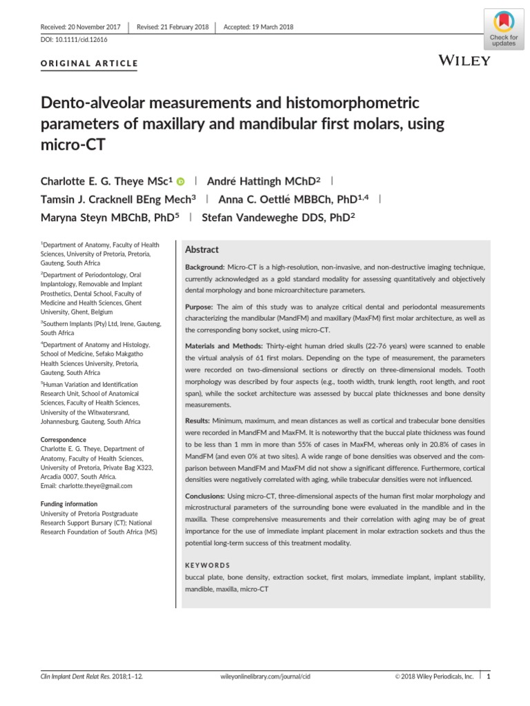 Dento Alveolar Measurements and Histomorphometric Parameters of ...