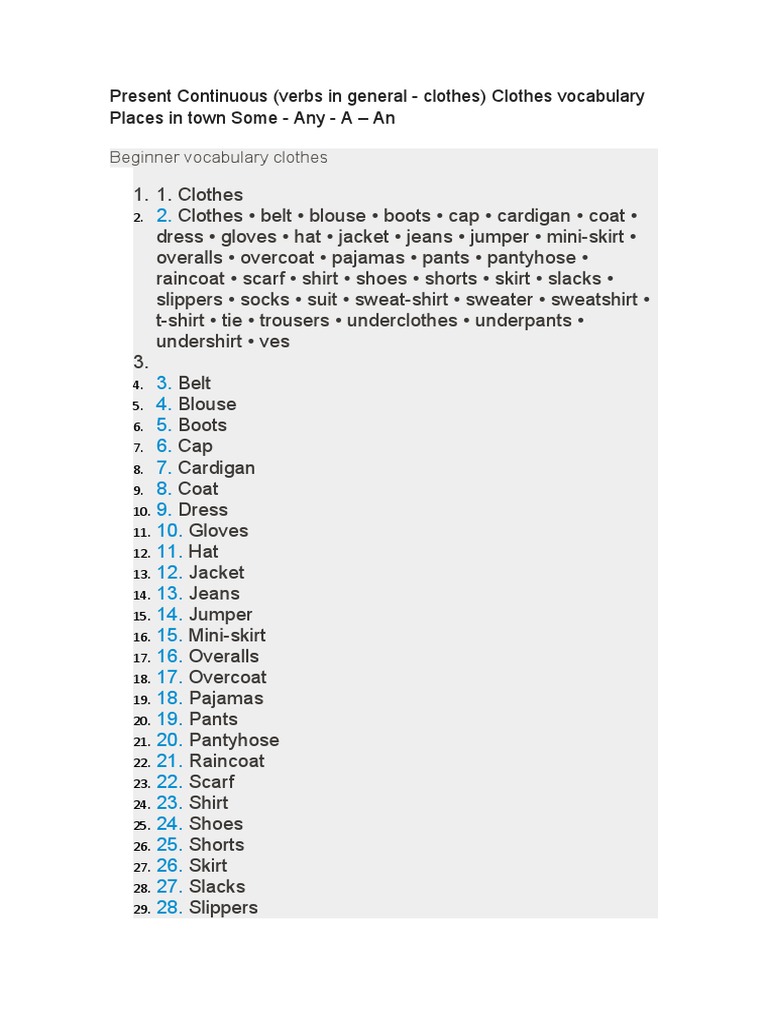 Clothes Vocabulary in Present Continuous | PDF