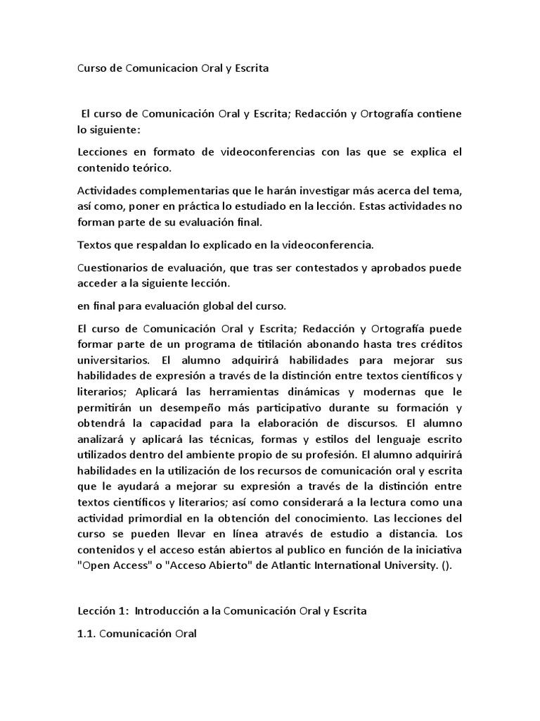 Curso de Comunicacion Oral y Escrita | PDF | Lingüística | Ensayos