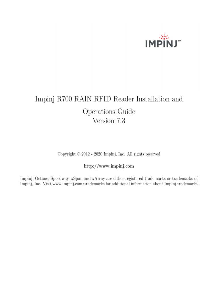 Impinj R700 RAIN RFID Reader Installation and Operations Guide | PDF ...