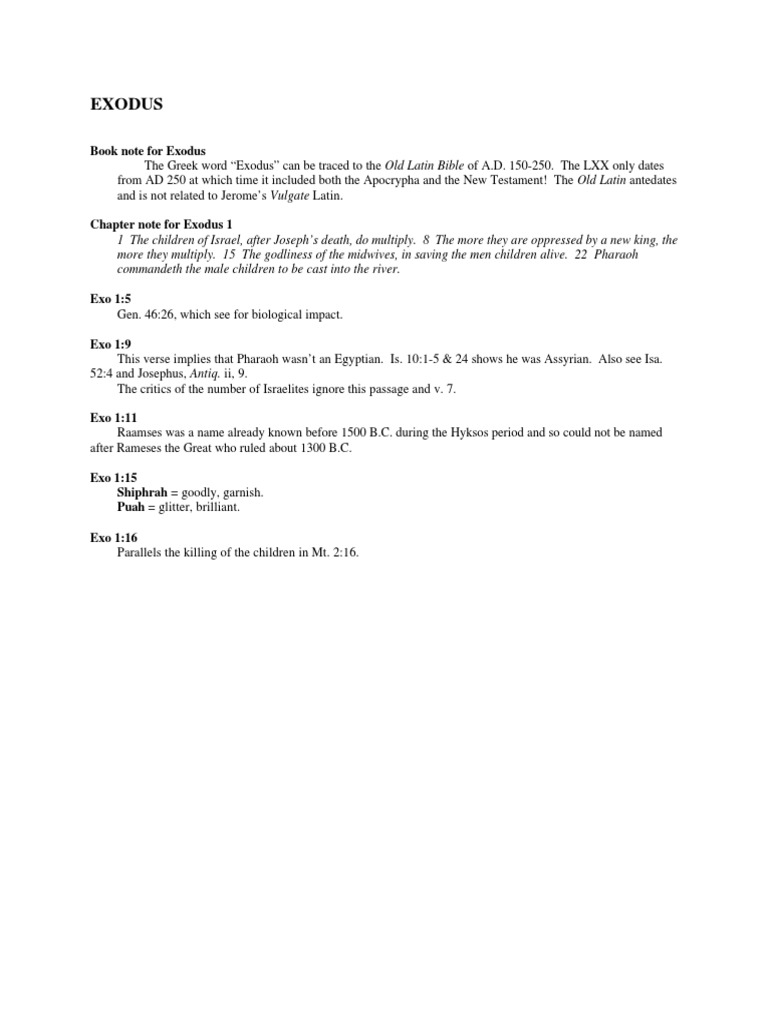 Exodus: Book Note For Exodus | PDF | Jehovah | Tetragrammaton