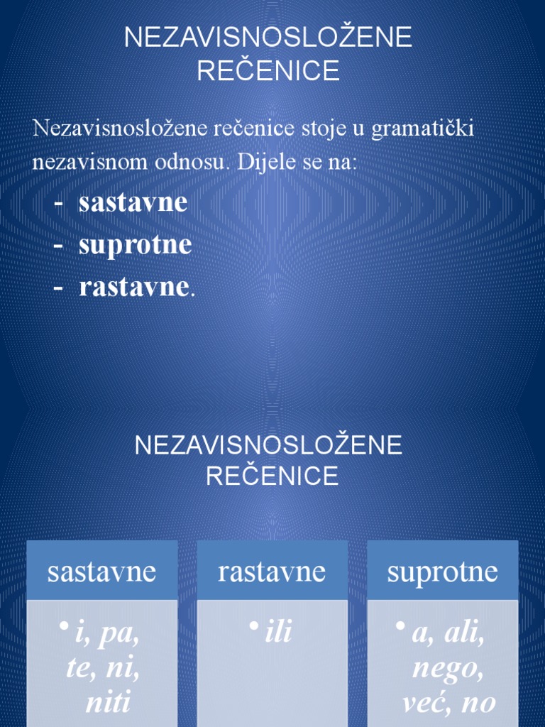 Nezavisnoslozene Recenice - Sastavne | PDF