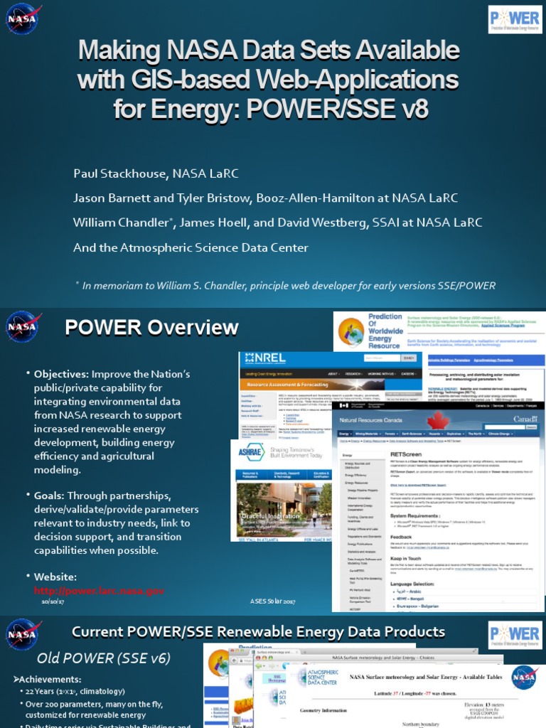 Making NASA Data Sets Available With GIS-based Web-Applications For Energy: POWER/SSE v8 | PDF ...