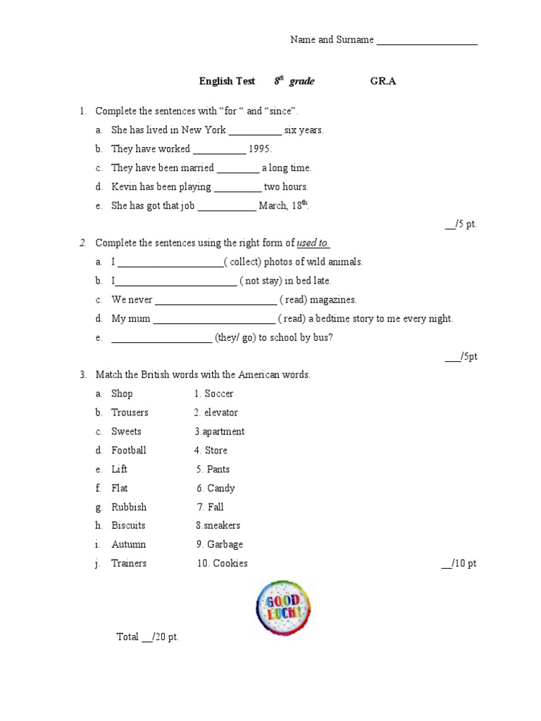 English Test 8th Grade GR | PDF