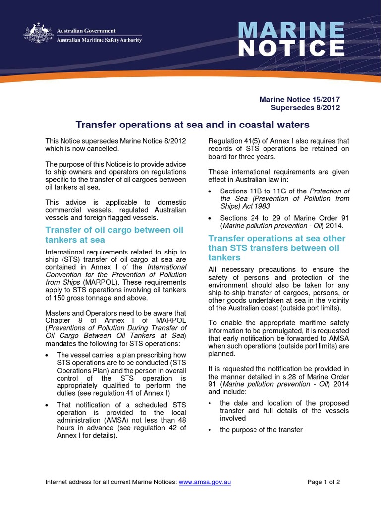 Transfer Operations at Sea and in Coastal Waters | PDF