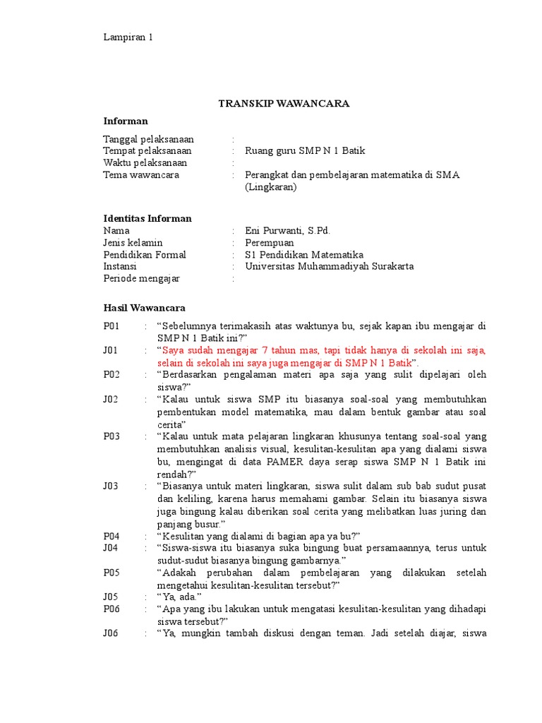 Lampiran 1. Transkip Wawancara | PDF