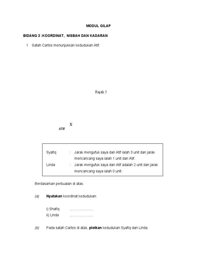 BIDANG 3 (Koordinat, Nisbah Dan Perkadaran) | PDF