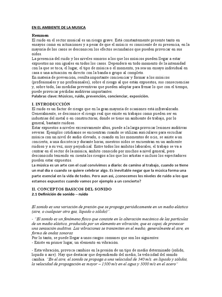 Ruido en El Ambiente de La Musica | PDF | Oído | Sonido