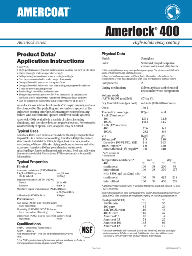 Hoja Tecnica Amerlock 400 PDF | PDF | Corrosion | Concrete