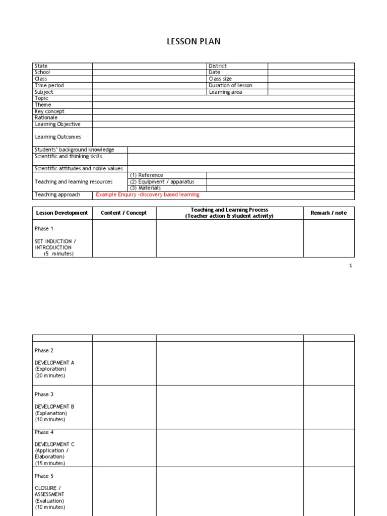 Lesson Plan: Example Enquiry - Discovery Based Learning | PDF
