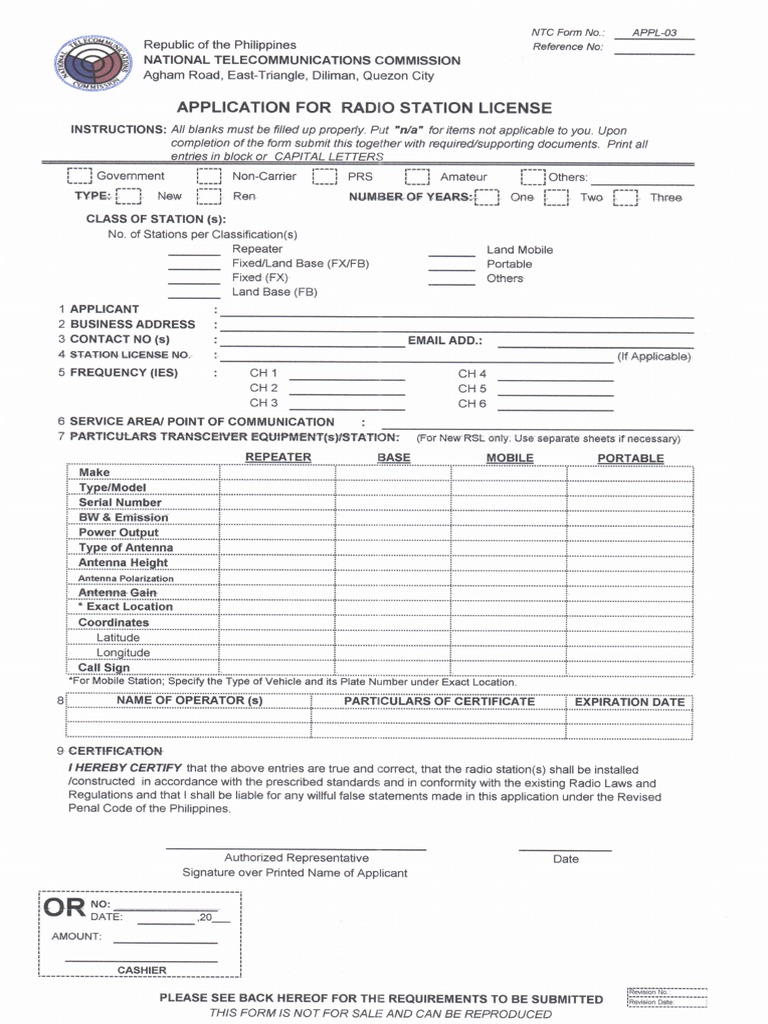 Application Form For Radio Station License PDF | PDF | Communication ...