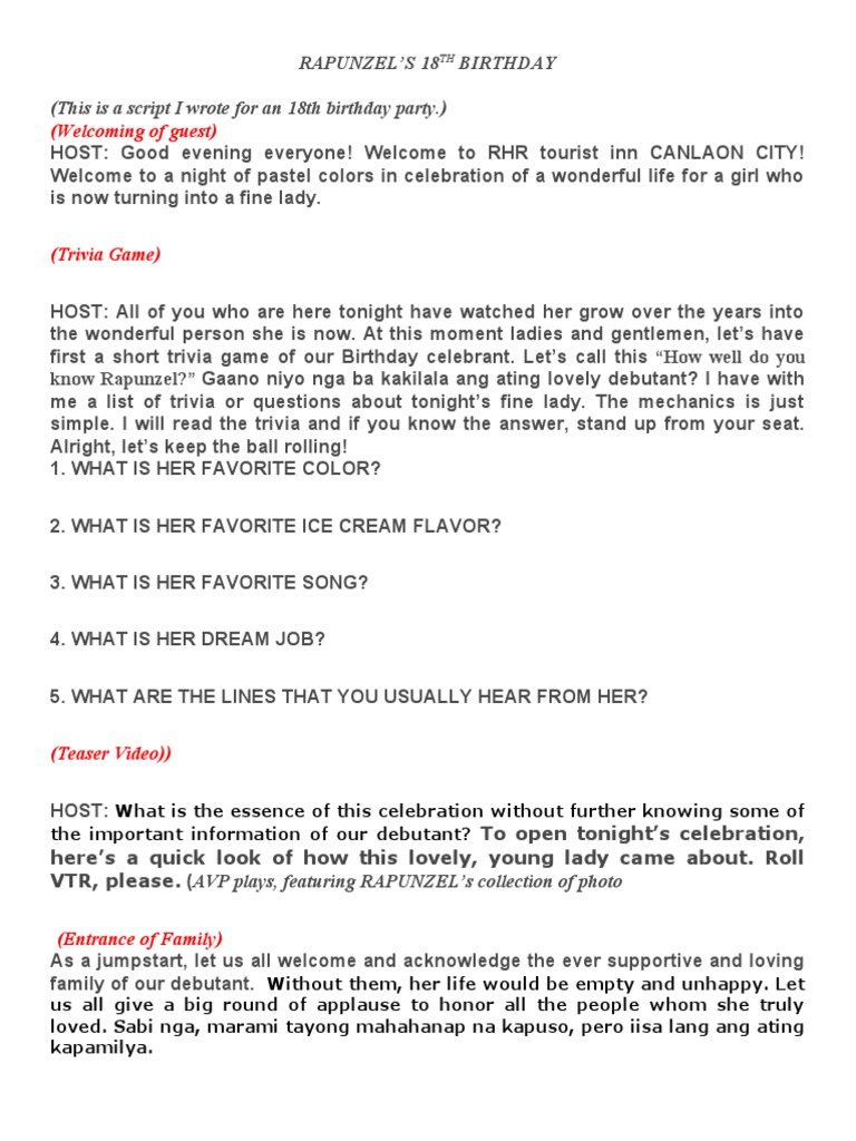 Debut Script | PDF | Birthdays