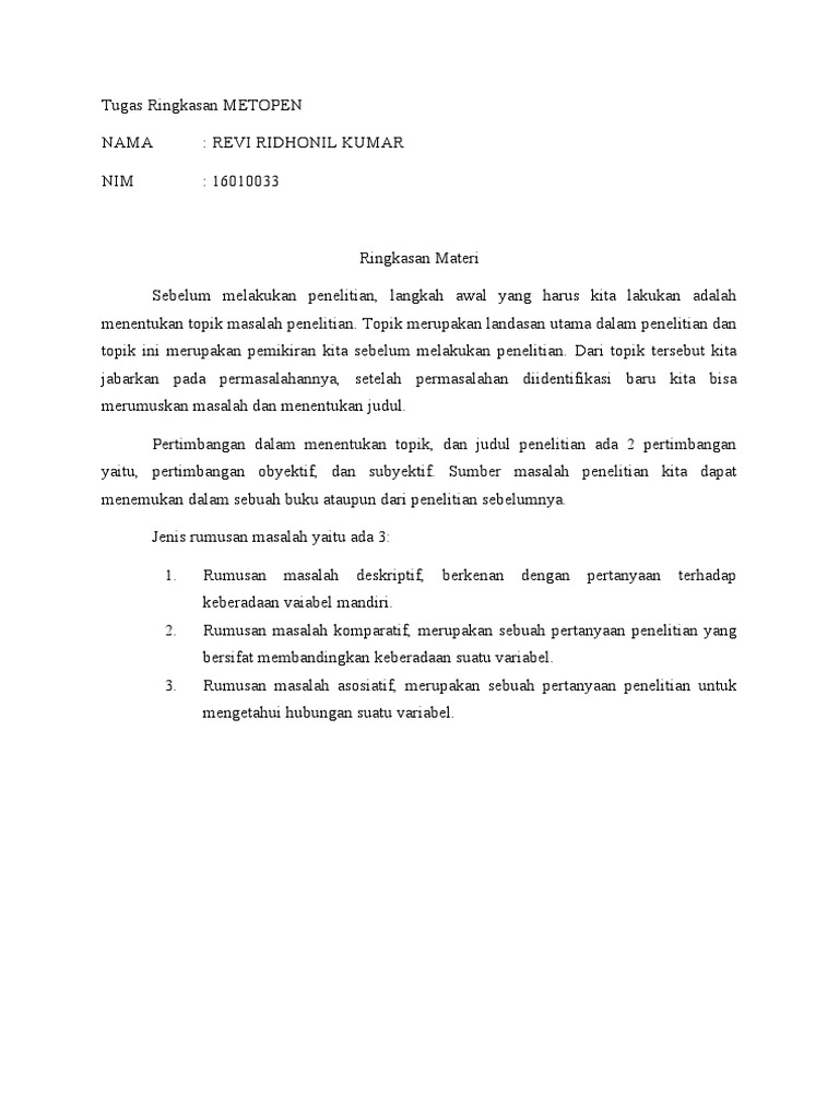 Tugas Ringkasan METOPEN | PDF