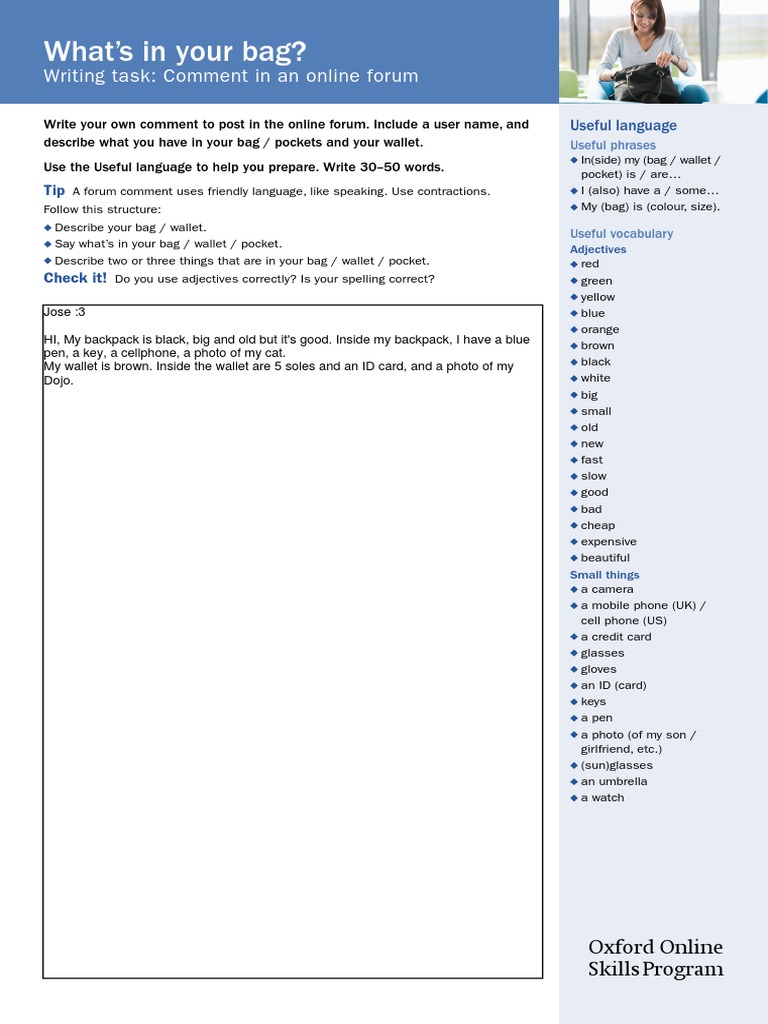 What's in Your Bag?: Writing Task: Comment in An Online Forum | PDF ...