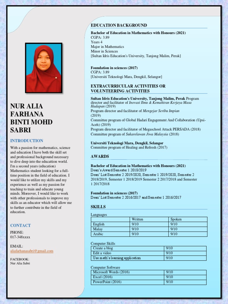 Nur Alia Farhana Binti Mohd Sabri: Education Background | PDF | Learning | Communication