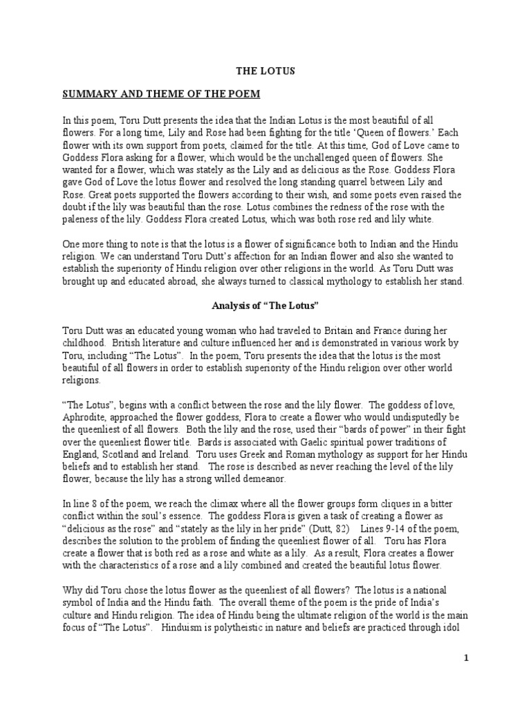 The Lotus Summary and Theme of The Poem | PDF | Sonnets | Idolatry