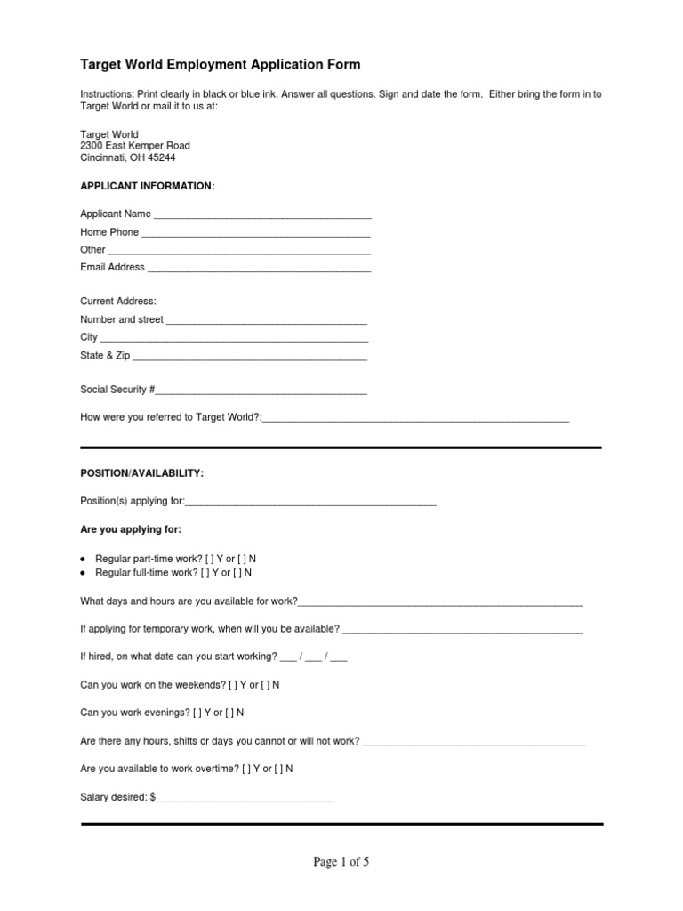 Target Job Application Form Printable | PDF | Felony | Crime & Violence
