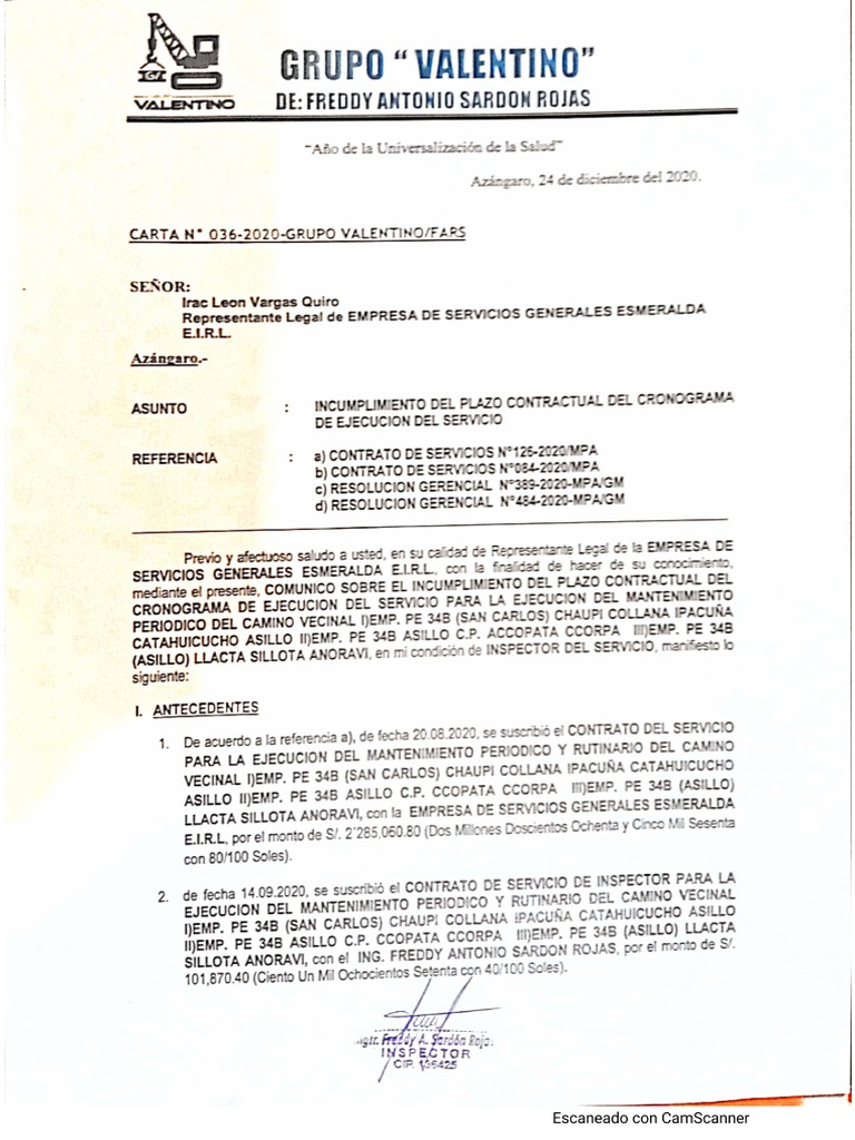 Carta N°036-2020-Gv-Fars PDF | PDF