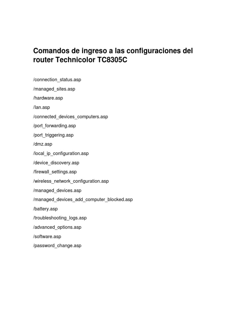 Comandos de Ingreso A Las Configuraciones Del Router Technicolor ...