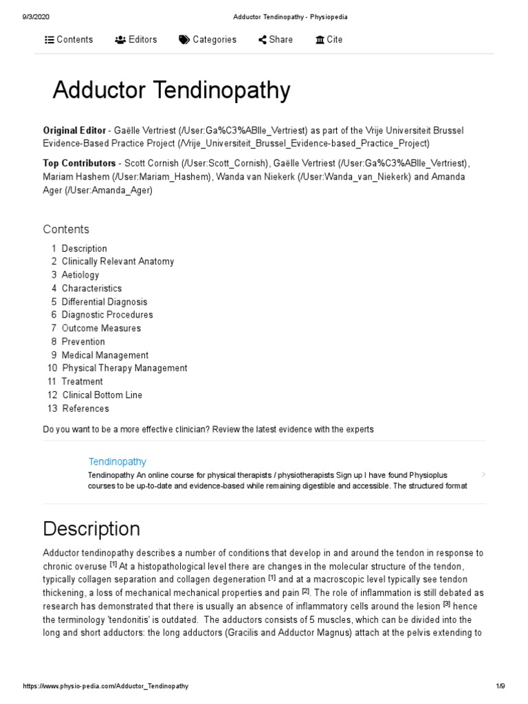 Adductor Tendinopathy - Physiopedia | PDF | Human Leg | Dance Science