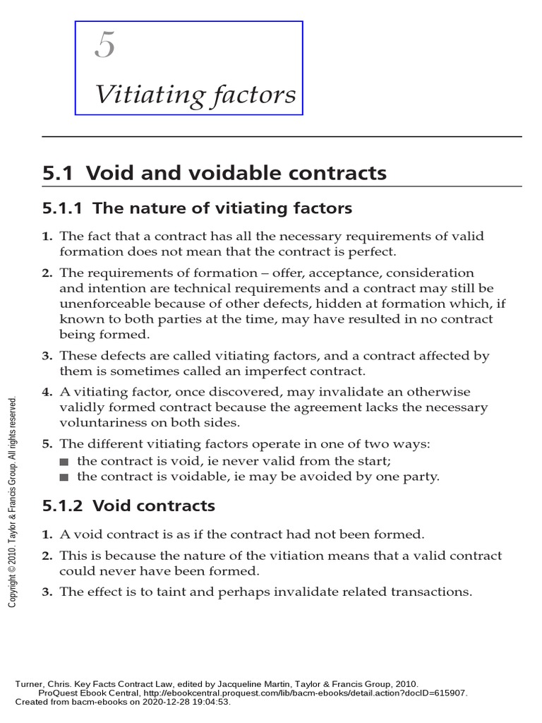 Vitiating Factors: 5.1 Void and Voidable Contracts | PDF | Misrepresentation | Damages