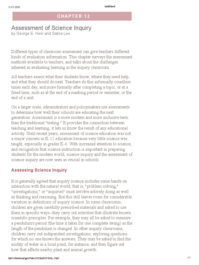 Assessing Science Inquiry Methods | PDF | Educational Assessment | Teachers