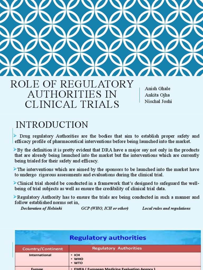 Role of Regulatory Authorities in Clinical Trials | PDF | Clinical ...