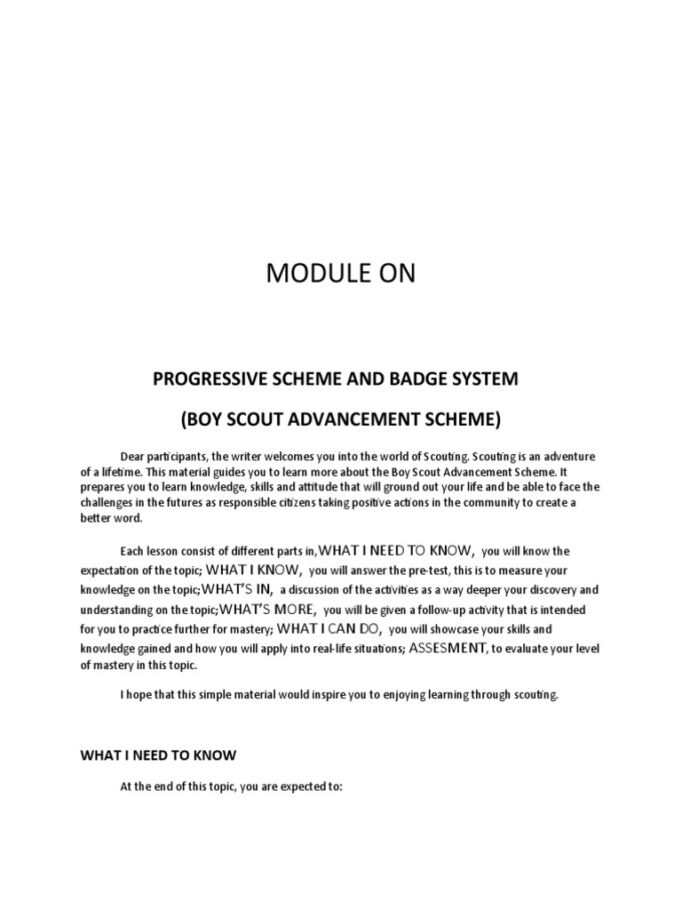 1-2module On Progressive Scheme and Badge System | PDF | Scouting | Boy ...