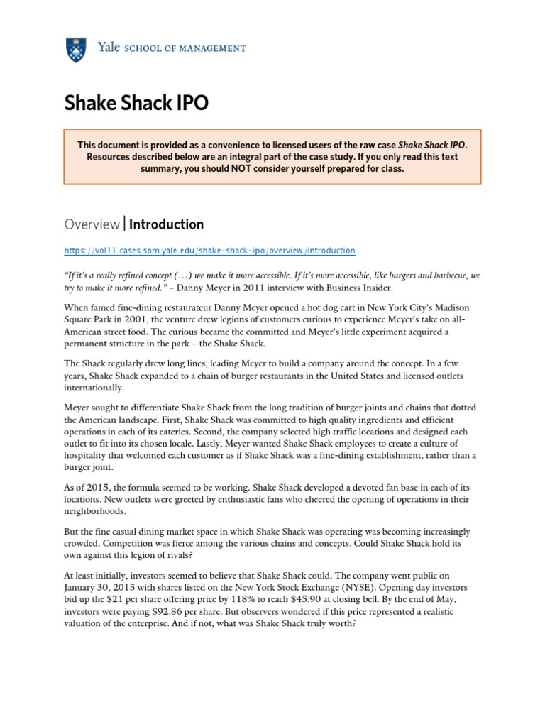 Case Study Shack Shack IPO | PDF | Franchising | Restaurant And Catering