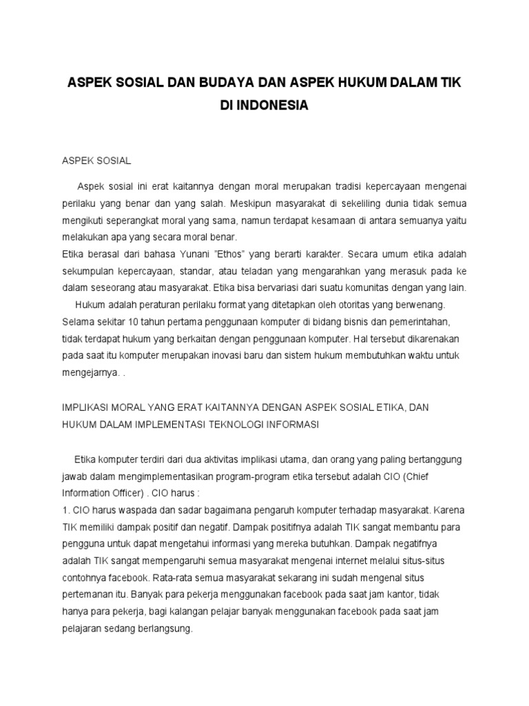 Aspek Sosial Dan Budaya Dan Aspek Hukum Dalam Tik Di Indonesia | PDF ...