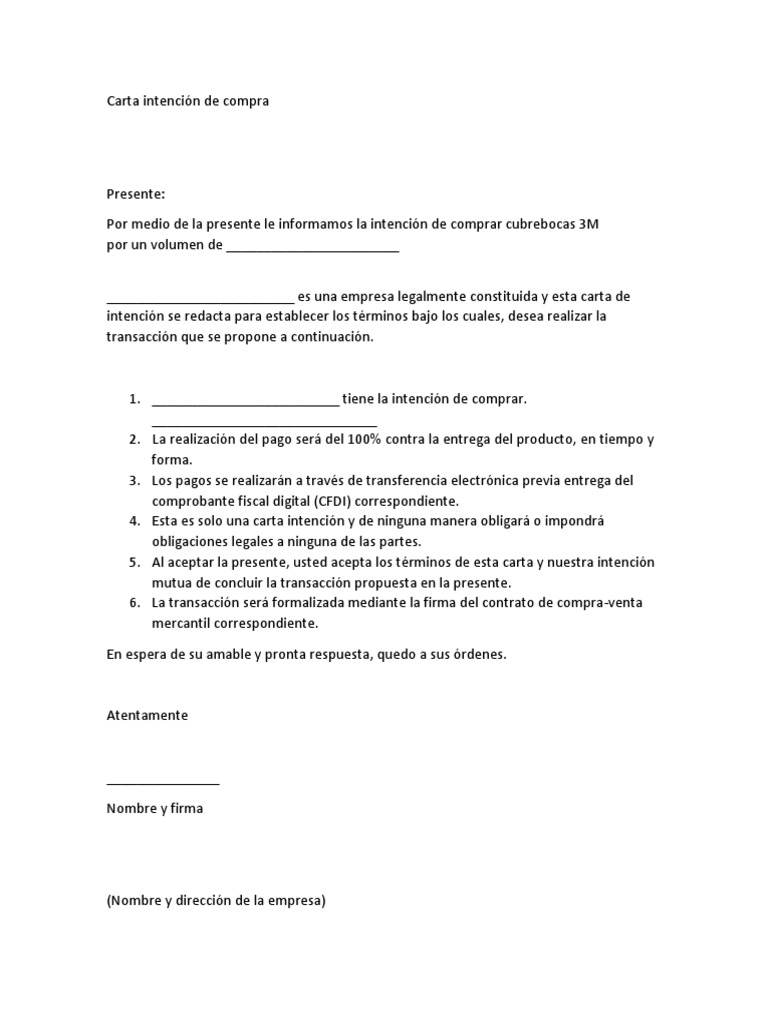 Carta Intencion de Compra | PDF