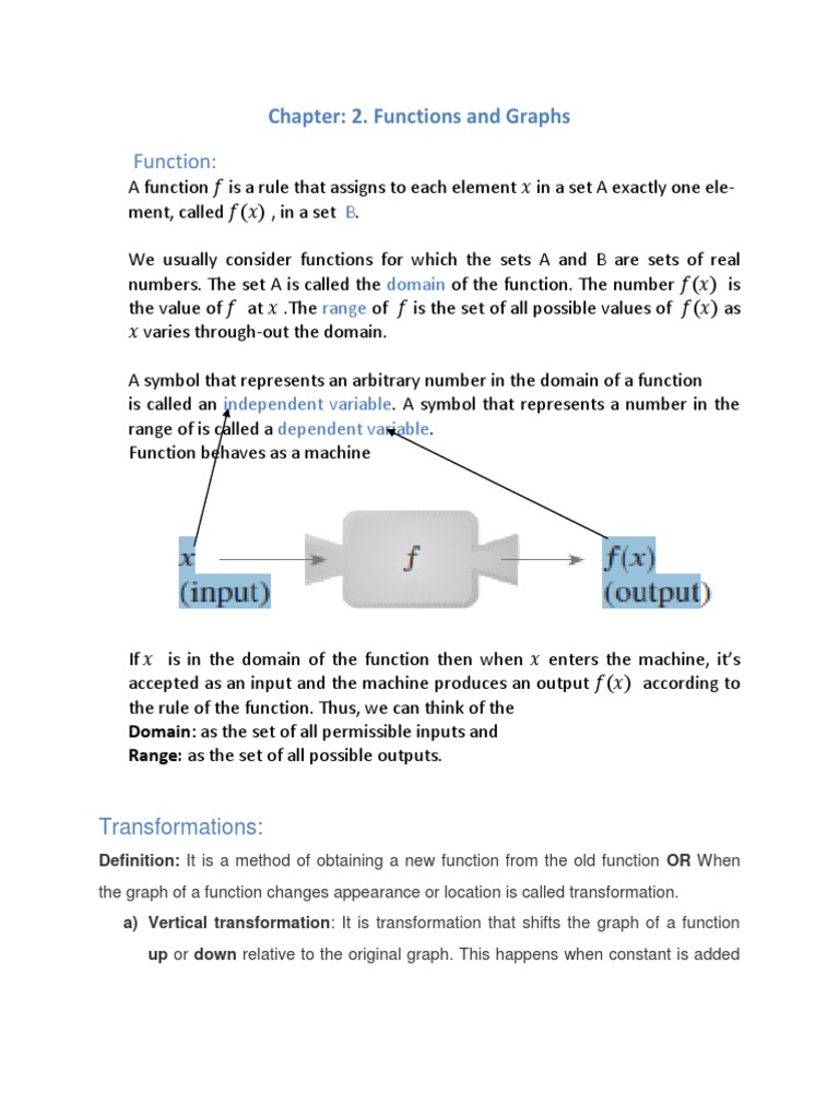 Function:: Chapter: 2. Functions and Graphs | PDF | Function ...