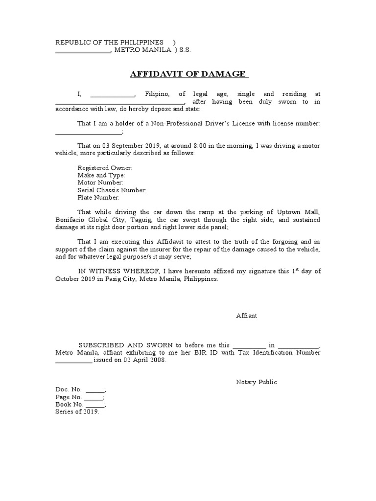 Affidavit of Damage Sample | PDF