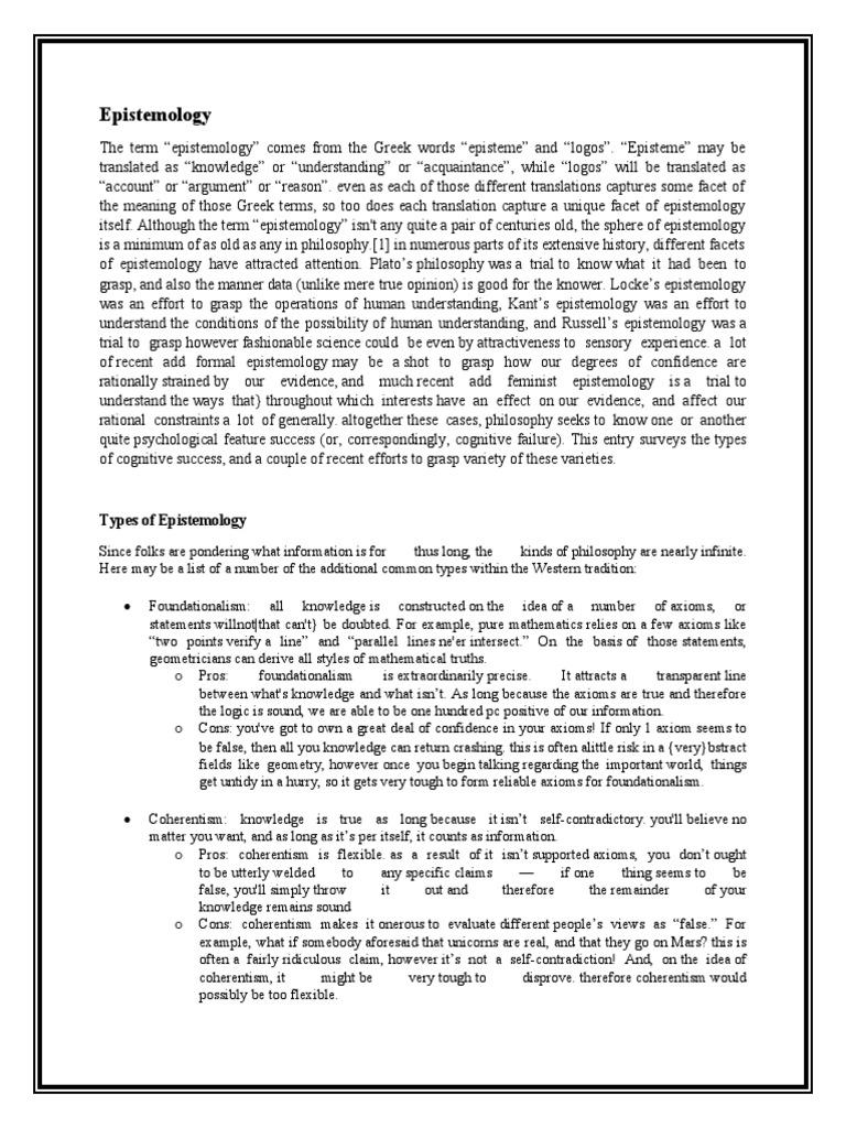 Types of Epistemology | PDF | Axiom | Epistemology