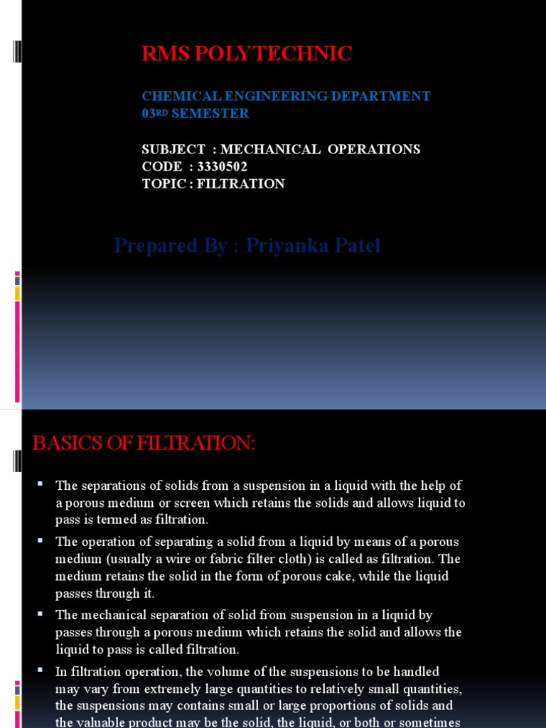 Filtration Principles in Chemical Engineering | PDF | Filtration | Porosity