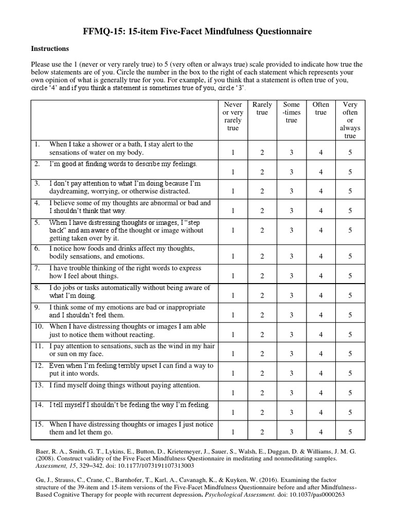 FFMQ-15 15-Item Five-Facet Mindfulness Questionnaire | PDF ...