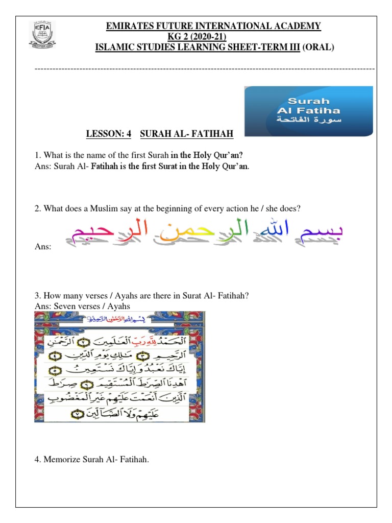 Islamic Studies Worksheet for Kids | PDF