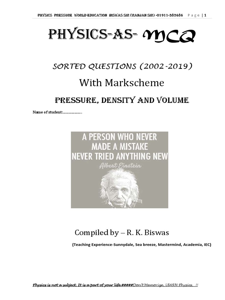 Physics Pressure MCQs by R. K. Biswas | PDF | Physics | Nature
