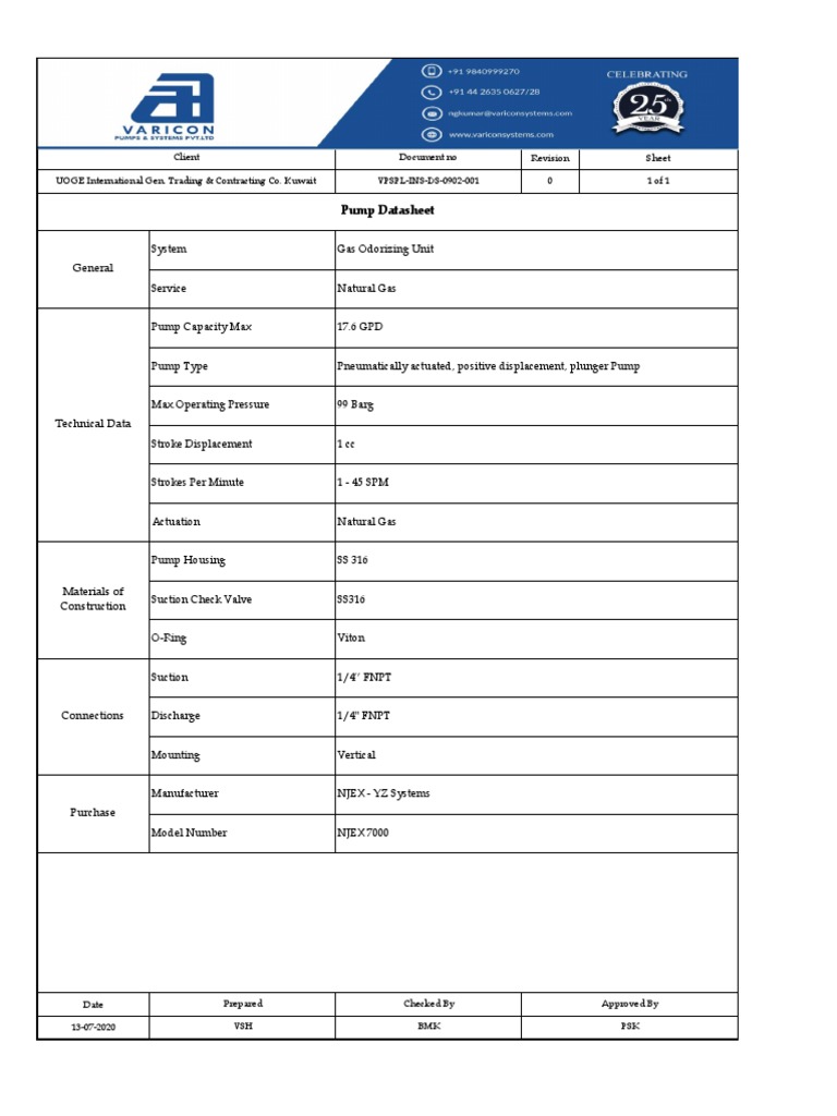 Pump Data Sheets | PDF