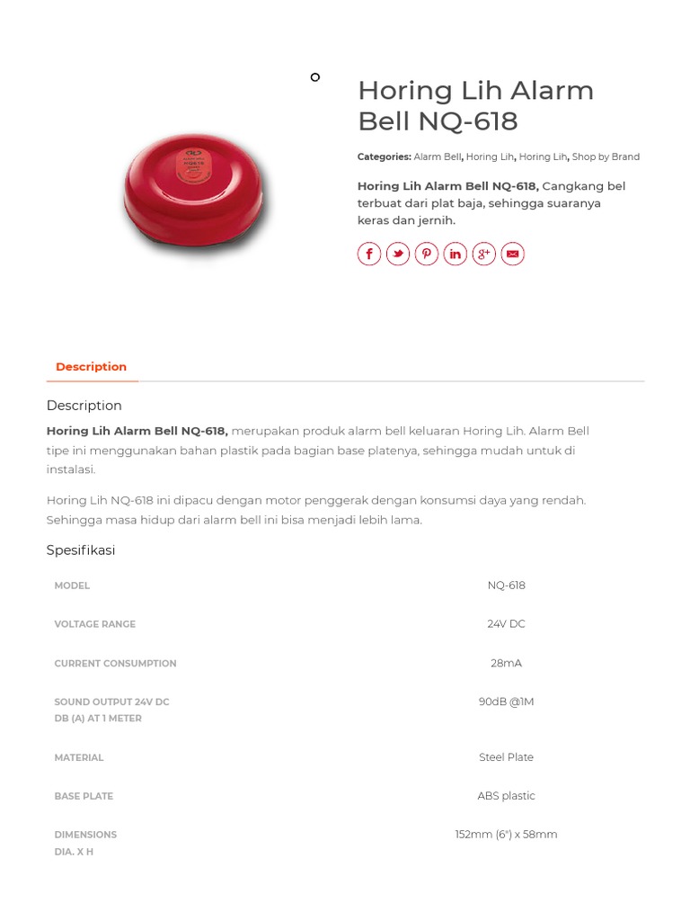 Horing Lih Alarm Bell NQ-618, Lamp Ah-9719, MCP AH-9717 | PDF