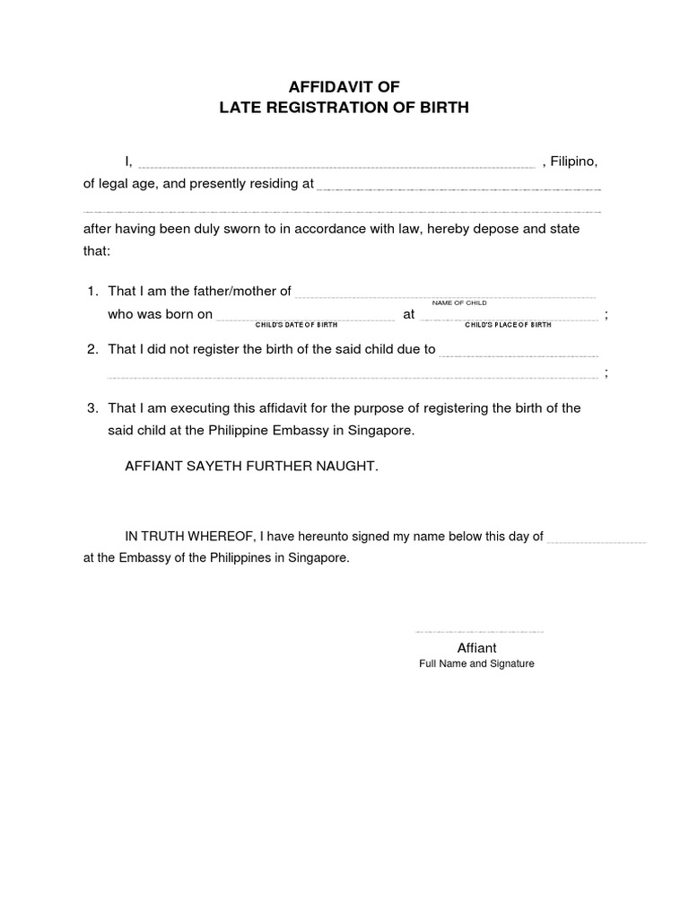 Affidavit Late Registration of Birth | PDF