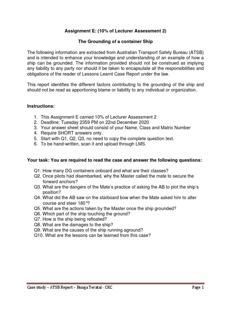 Assignment E - The Grounding of A Container Ship | PDF | Ships | Navigation