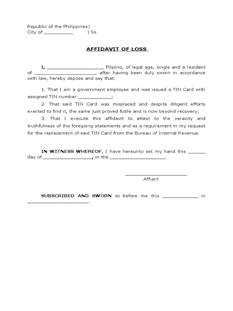 Affidavit of Loss - Tin | PDF