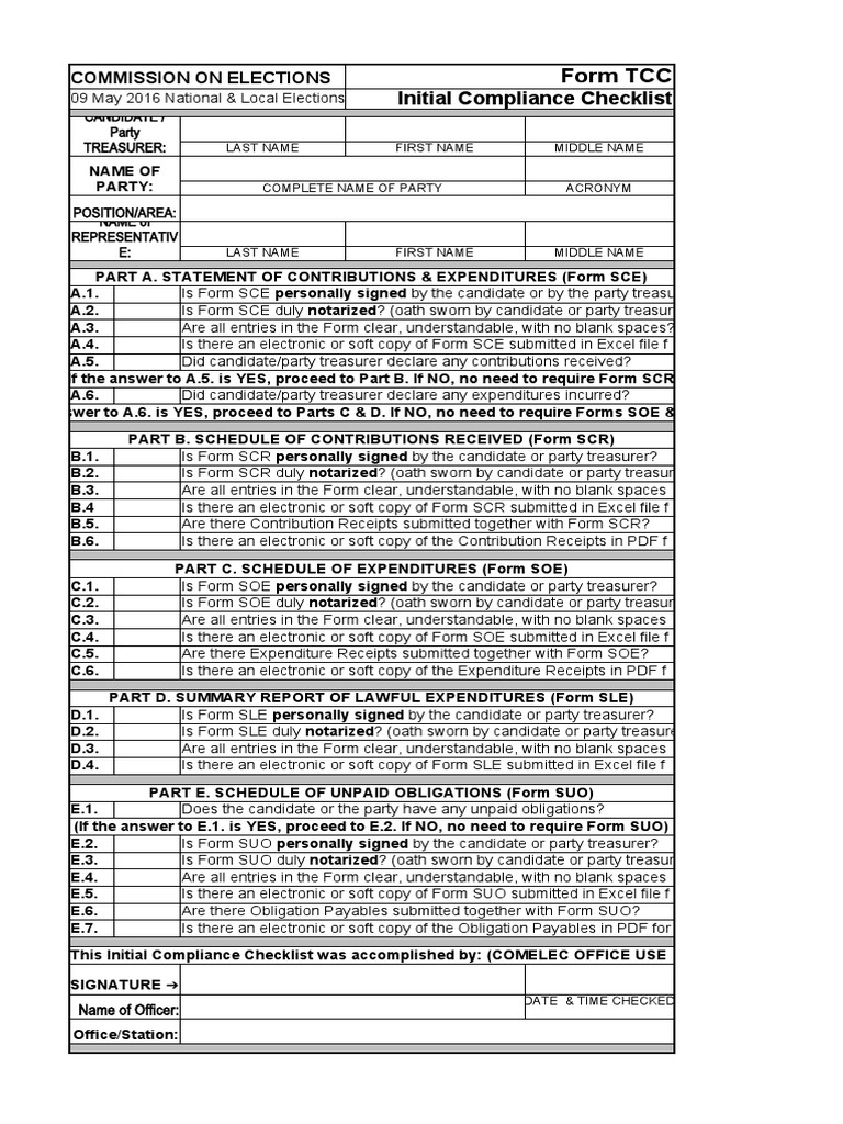 Form TCC: Initial Compliance Checklist | PDF