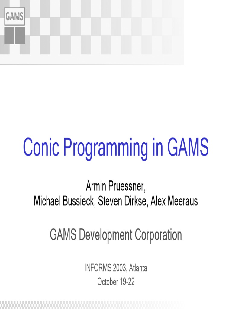 Conic Programming In Gams Pdf Linear Programming Mathematical Optimization 8056