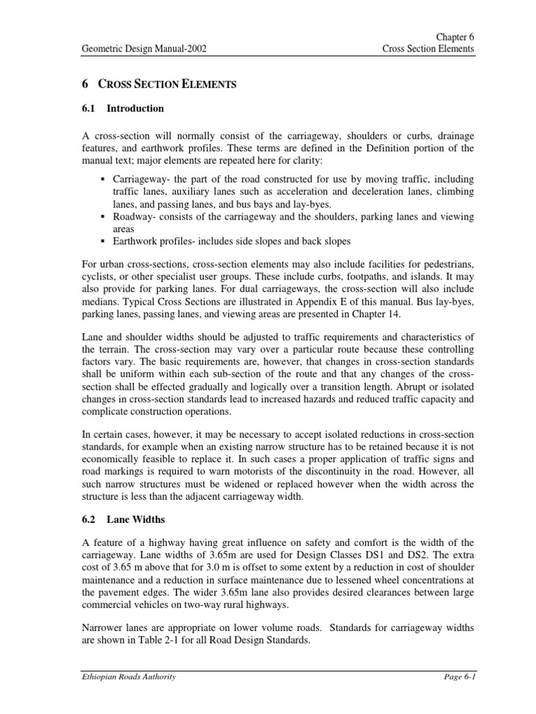 Geometric Design Manual 2002, Chapter 6, Cross Section Elements | PDF ...