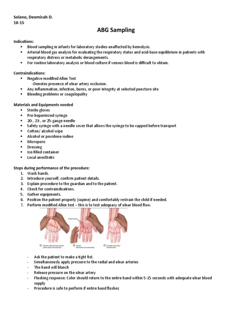 ABG Sampling: Indications and Procedure | PDF | Syringe | Diseases And ...