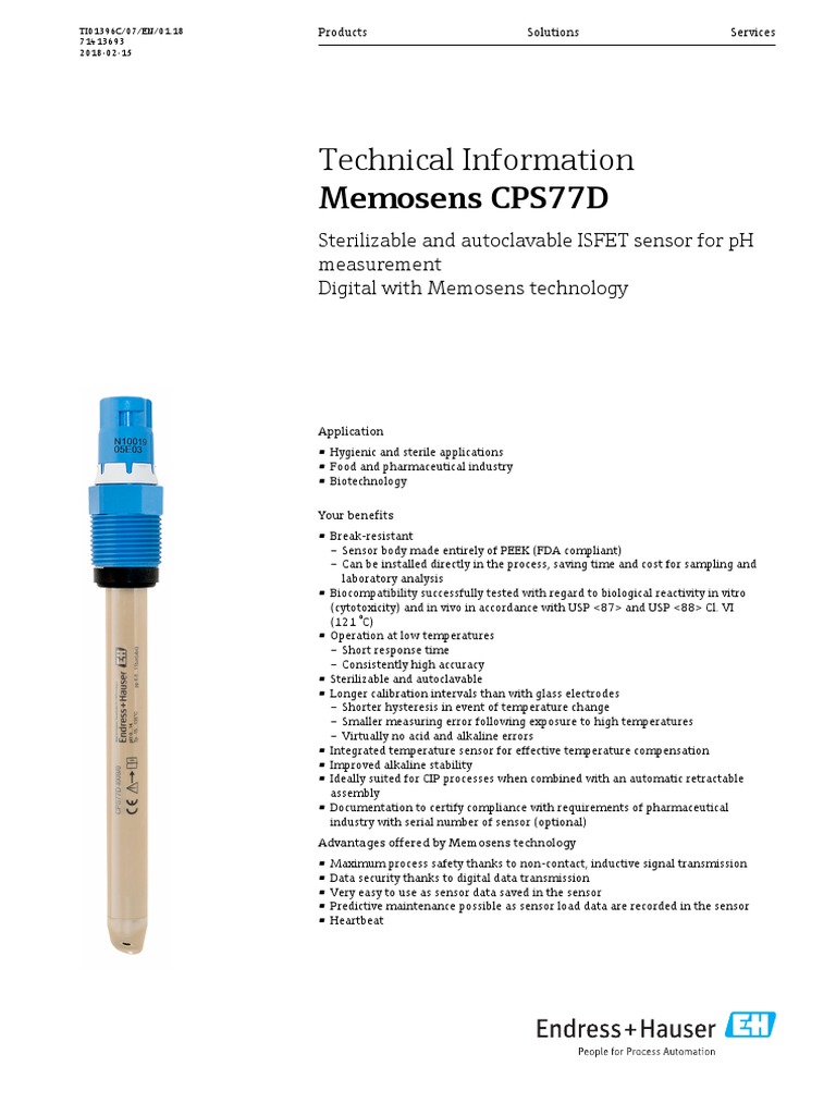 PH Sensor - CPS77D - Endress & Hauser | PDF | Field Effect Transistor ...