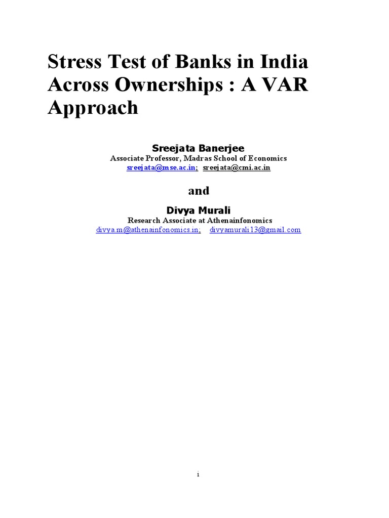 Stress Test For Banks in India A VAR App | PDF | Vector Autoregression ...