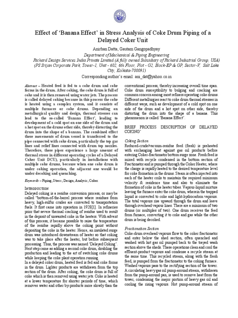 Effect of Banana Effect in Stress Analysis of Coke Drum Piping of A ...